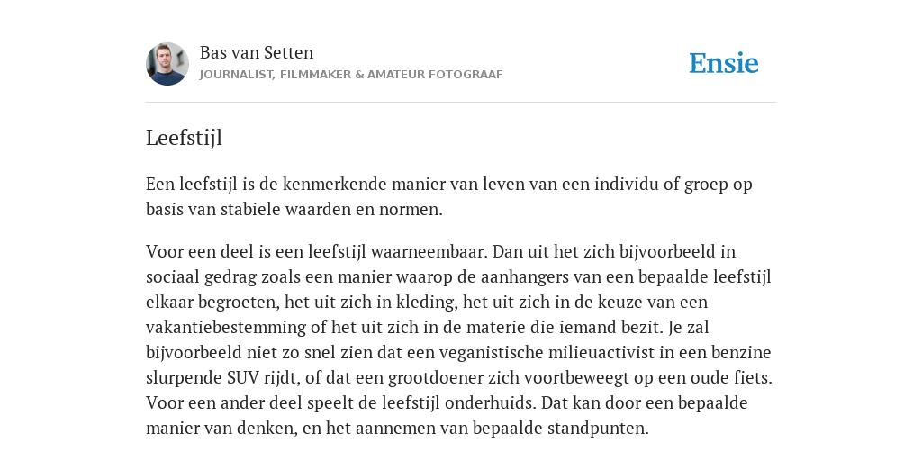 Leefstijl - de betekenis volgens Bas van Setten Leefstijl - de betekenis volgens Bas van Setten