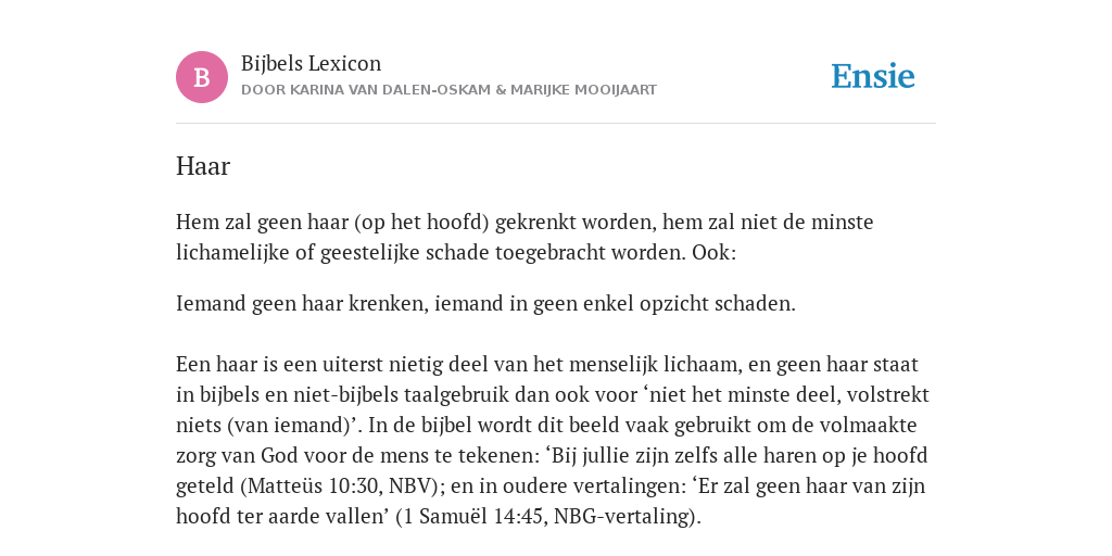 Haar - de betekenis volgens Bijbels Lexicon Haar - de betekenis volgens Bijbels Lexicon